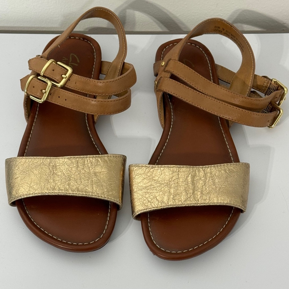 Clarks | Shoes | Clarks Womens Leather Double Buckle Sandals Gold ...